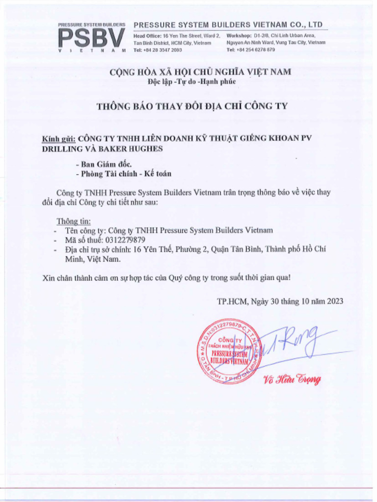 Thong Bao Thay Doi Dia Chi | PDF