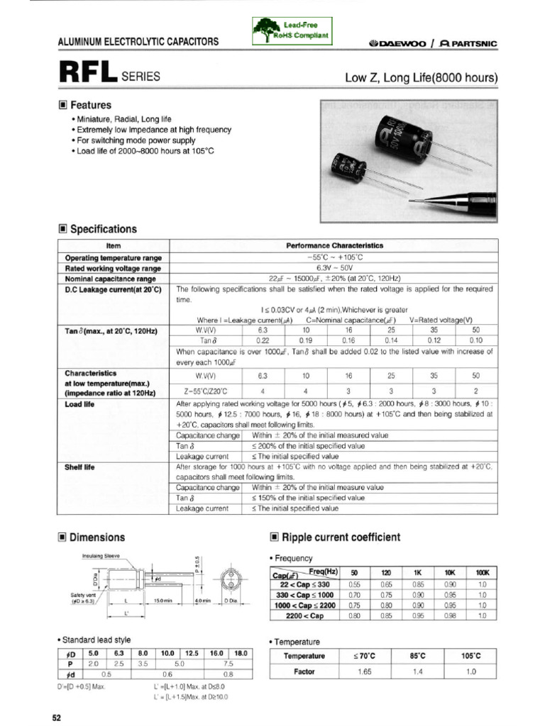 Daewoo-Partsnic (Radial Thru-Hole) RFL Series | PDF