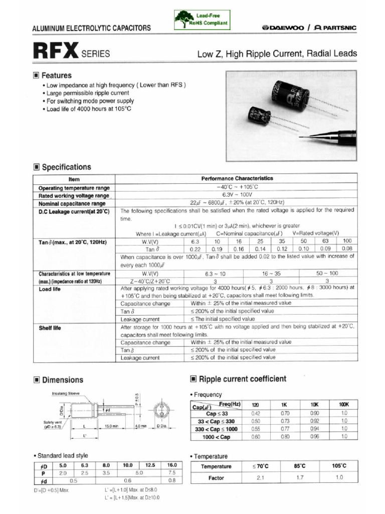 Daewoo-Partsnic (Radial Thru-Hole) RFX Series | PDF