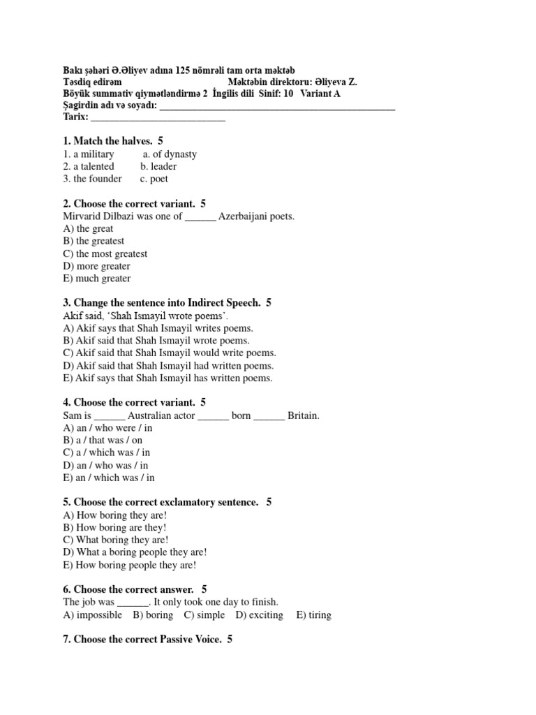 10th Grade English Assessment: Bournville | PDF | Chocolate
