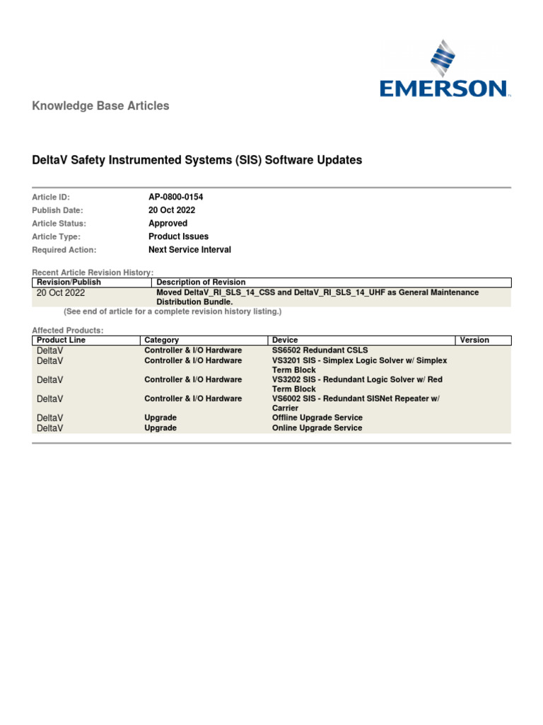 AP-0800-0154 - DeltaV Safety Instrumented Systems (SIS) Software ...