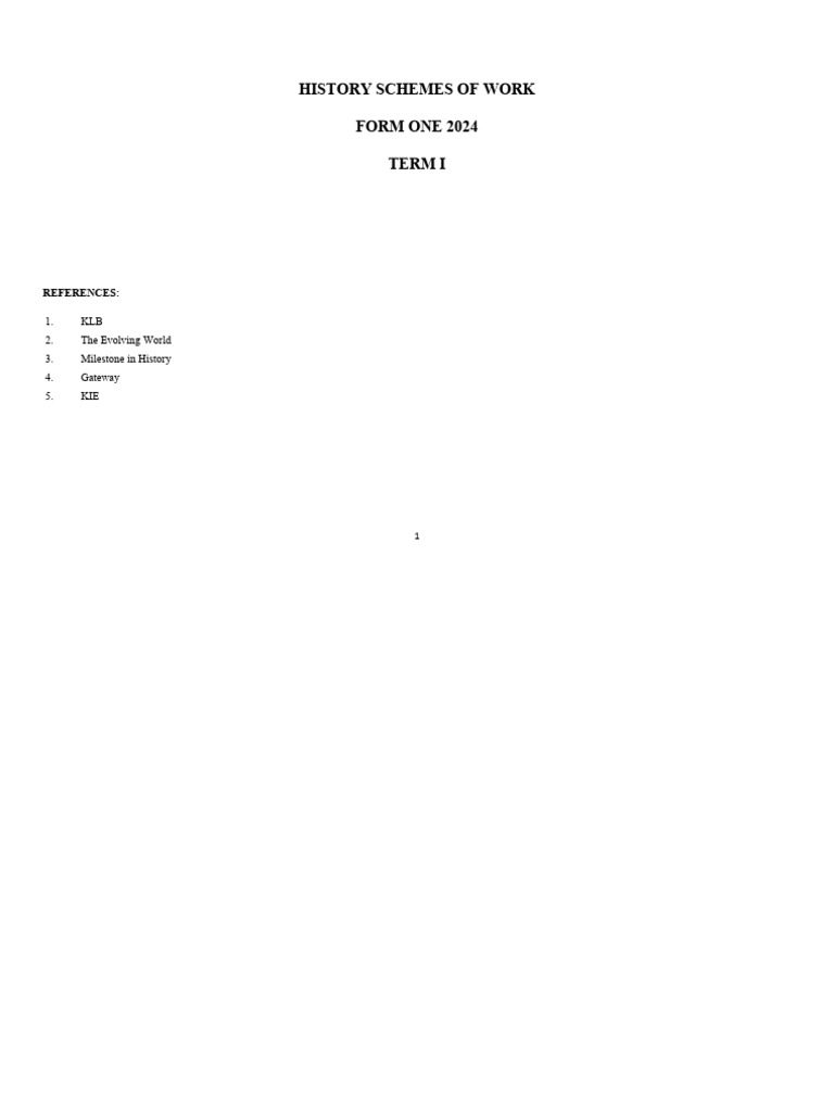 Form 1 History Scheme of Work 2024 | PDF | Kenya | Africa