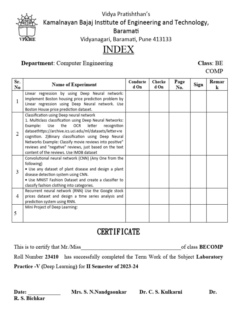 Becomp LP-V (HPC) Lab Index | PDF | Deep Learning | Statistical Classification