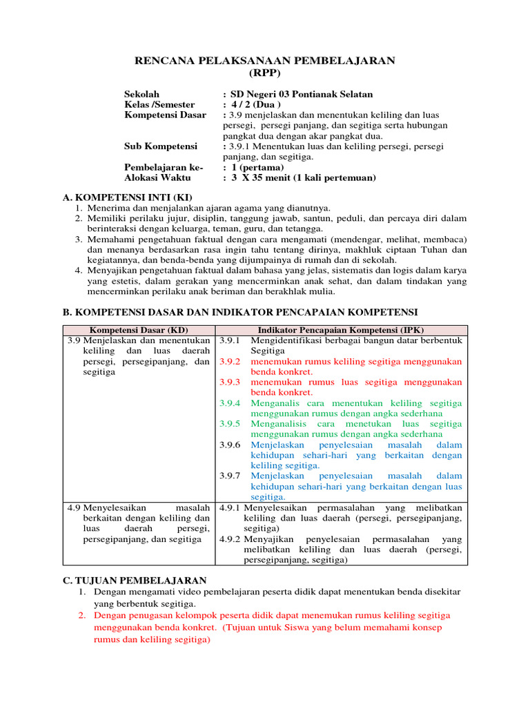 RPP Kelas 4 Semester 2 | PDF