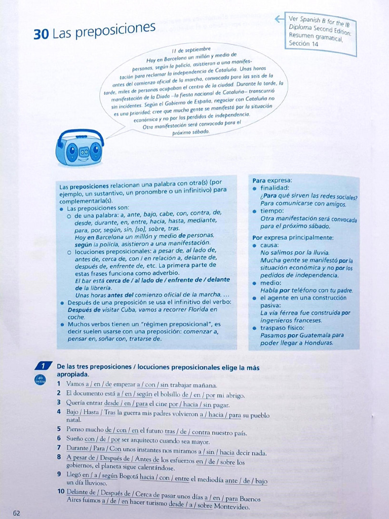 Las Preposiciones - IB Workbook (Thacker&Bianchi) | PDF | Preposición y Postposición | Lingüística