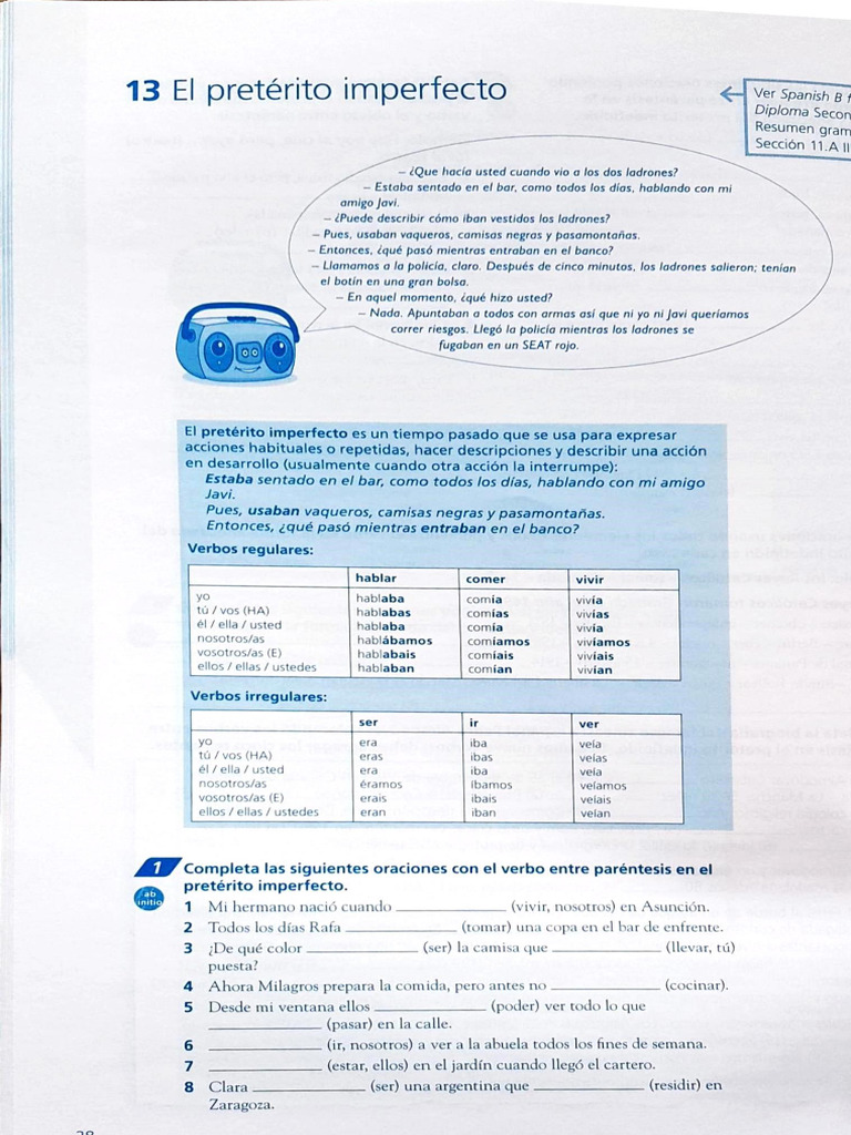 El Pretérito Imperfecto - IB Workbook | PDF