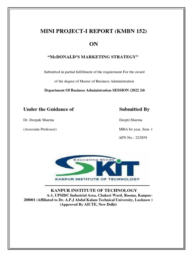 Deepti Sharma Final Mini Project | PDF | Marketing | Mc Donald's