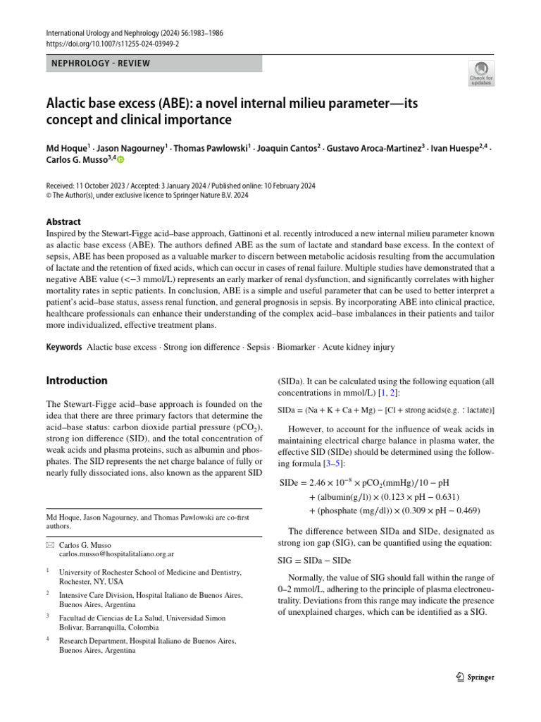 Alactic Base Excess (ABE) - A Novel Internal Milieu Parameter-Its ...