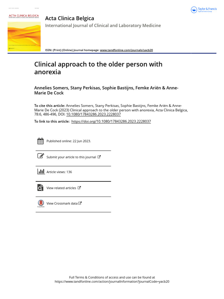 Clinical Approach To The Older Person With Anorexia | PDF | Physical ...