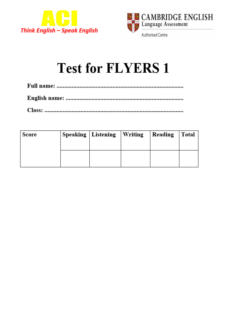 English Test for Flyers 1 | PDF | Career & Growth | Language Arts ...