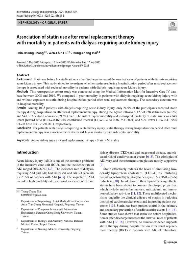 Association of Statin Use After Renal Replacement Therapy With ...