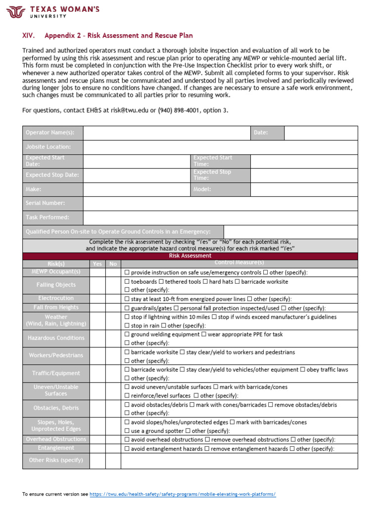 MEWP Appendix 2 Risk Assessment & Rescue Plan 2022 | Download Free PDF ...