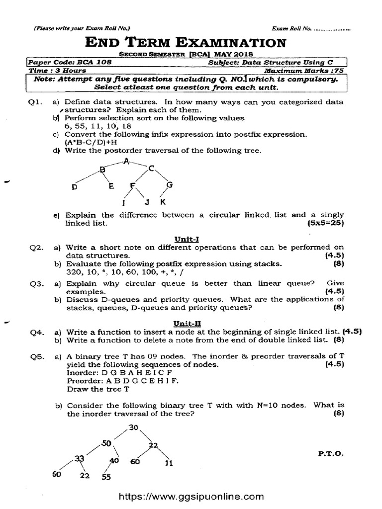 Bca 2 Sem Data Structure Using C Bca 108 May 2018 | PDF