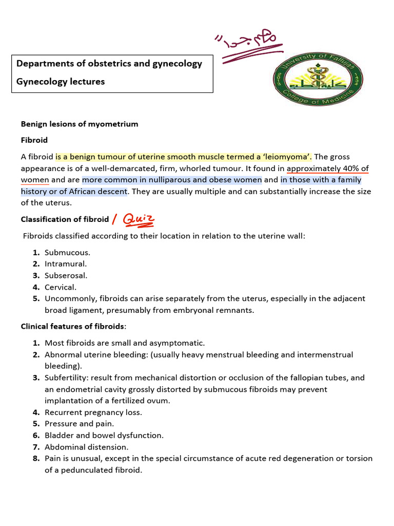 Departments of Obstetrics and Gynecology Gynecology Lectures | PDF ...