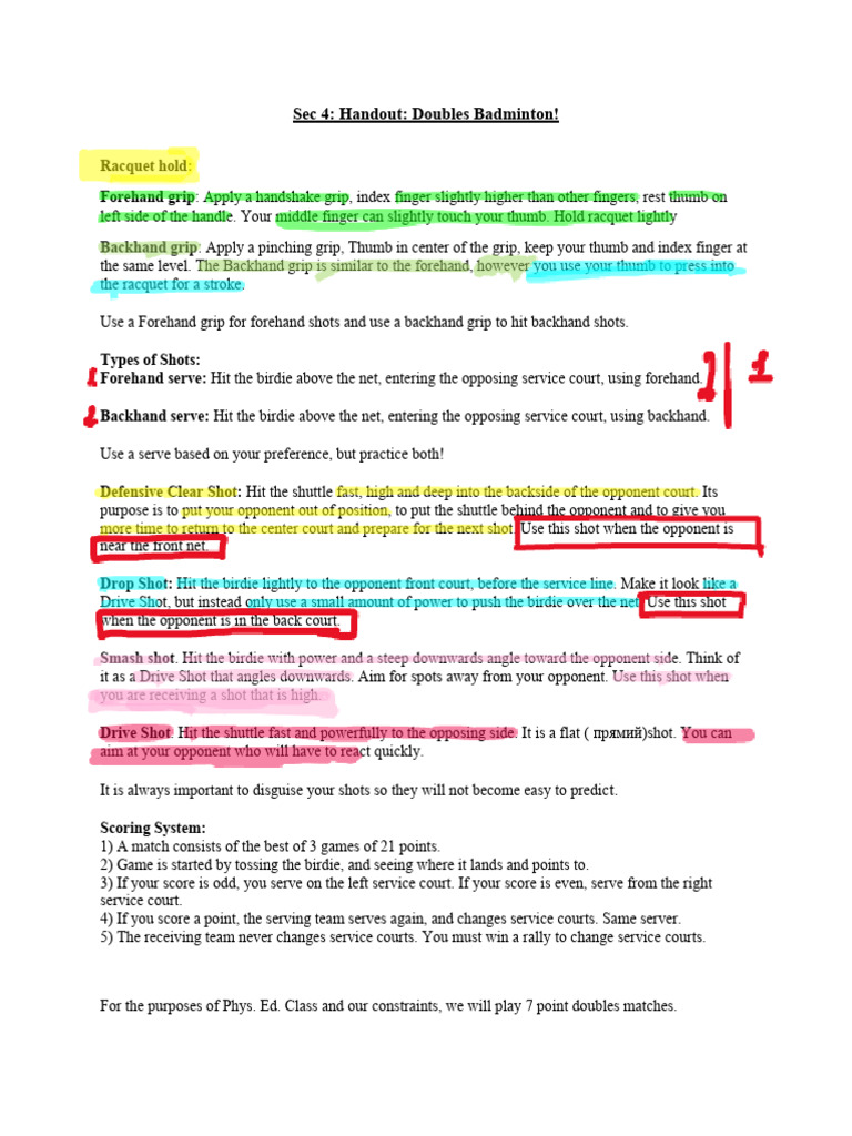Doubles Badminton Techniques Guide | PDF | Athletic Sports | Sports