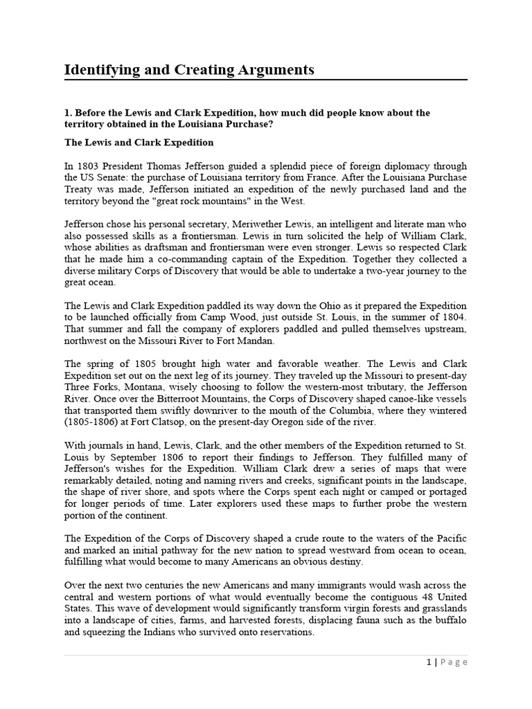 GED Identifying and Creating Arguments | PDF | Lewis And Clark ...