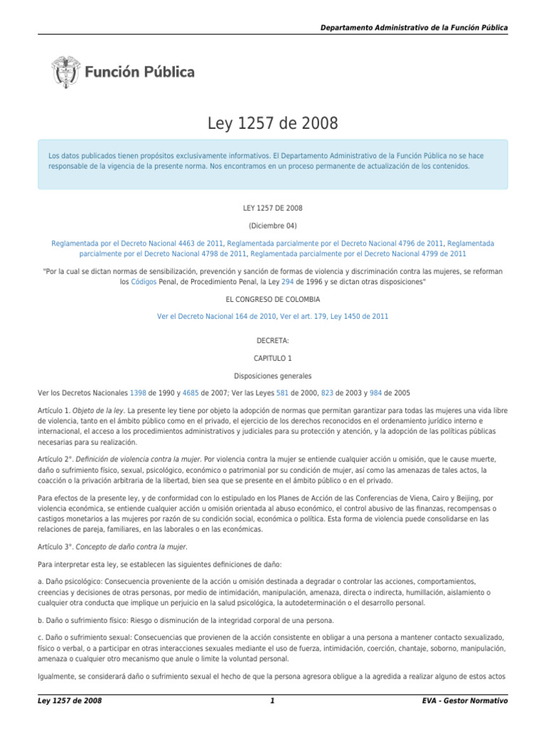 Ley 1257 de 2008 | Descargar gratis PDF | La violencia contra las ...