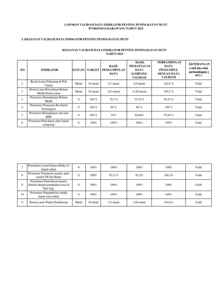 Laporan Validasi Data Indikator Mutu Tahun 2023 | PDF