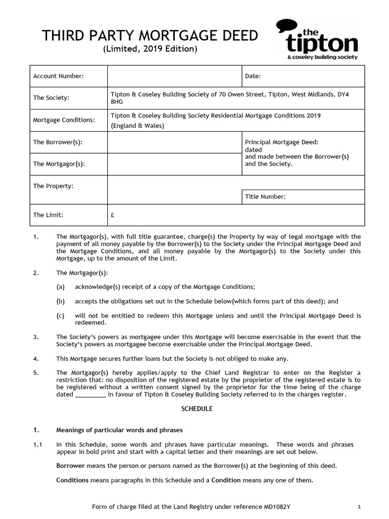 Land Registry Mortgage Charge Form MD1082Y | PDF | Mortgage Law | Insurance