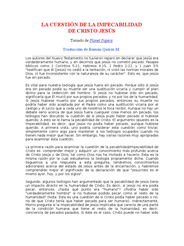La Cuestión de La Impecabilidad | PDF | Jesús | Cristo (título)