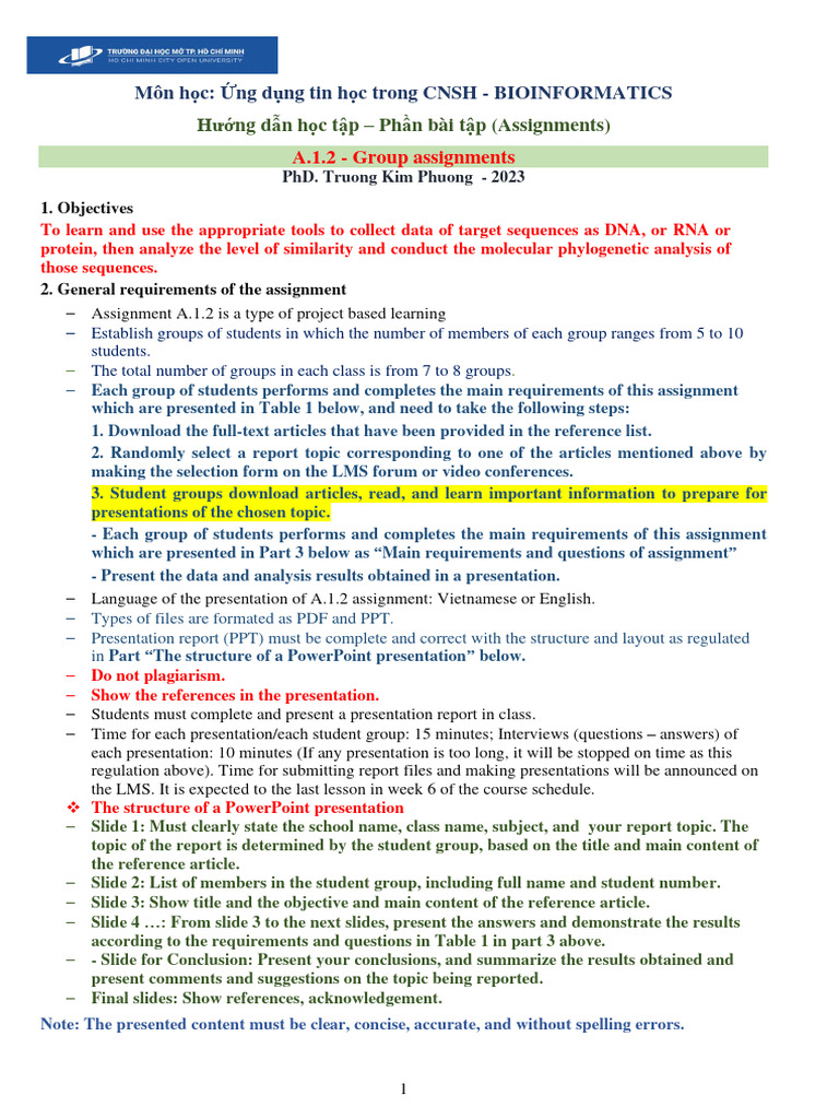 Bioinformatics Group Assignment Guide | PDF | Bioinformatics | Nucleic Acid Sequence
