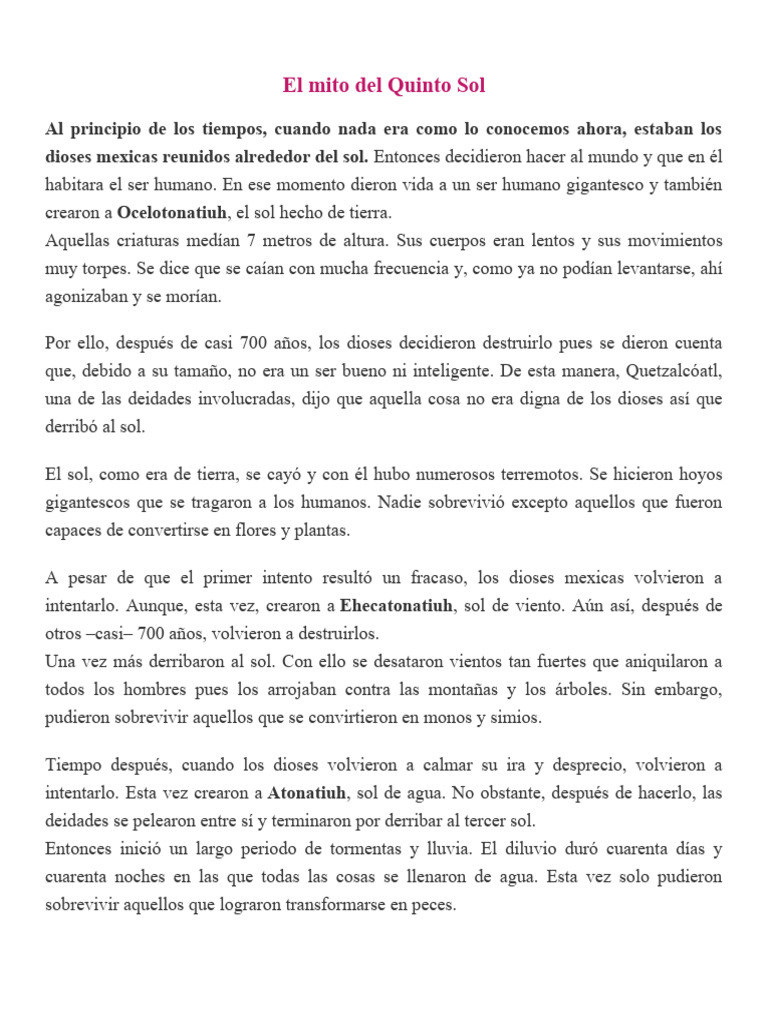 El Mito Del Quinto Sol | PDF | Deidades