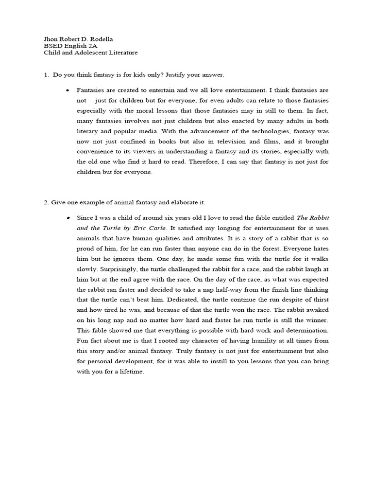 LIT 101 Child and Adolescent (11-12) | PDF | Self-Improvement