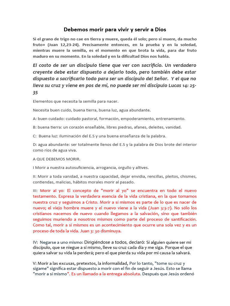 Debemos Morir para Vivir | PDF | Creencia y doctrina cristiana | Teología