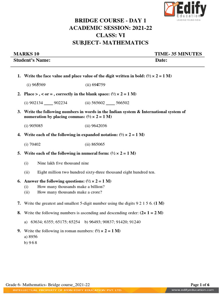 Grade 6 Math Bridge Course | PDF