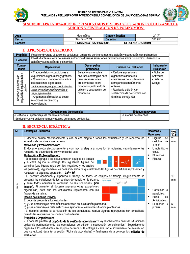 2°-Sesion 7-Ua1 - 2024 | PDF | Evaluación | Aprendizaje