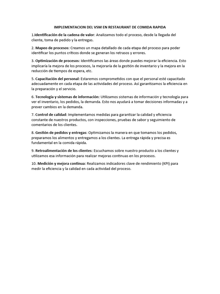 Implementacion Del VSM en Restaurant de Comida Rapida | PDF