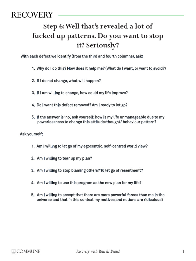 Day 6 Recovery Worksheet | PDF