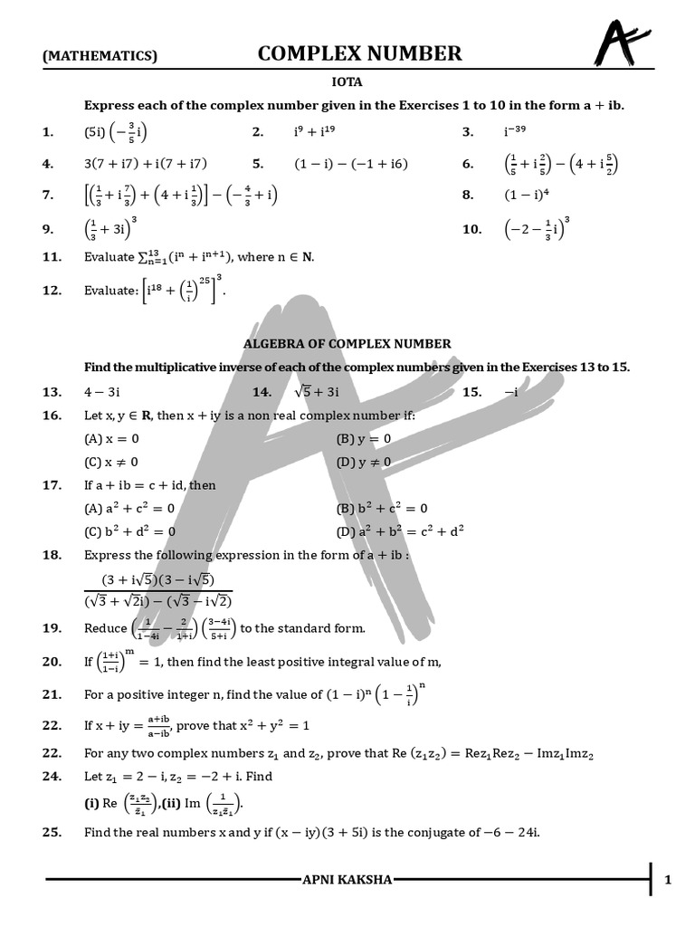 Sheet - 01 - Complex Number | Download Free PDF | Complex Number | Numbers