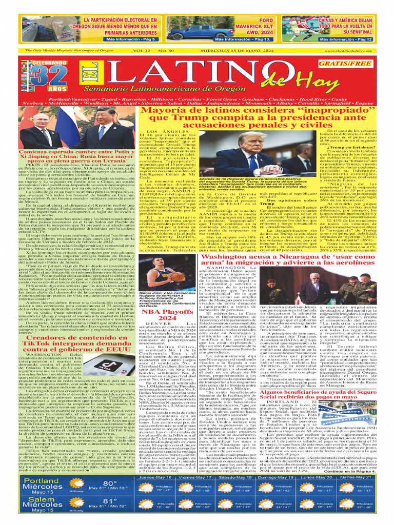 El Latino de Hoy Weekly Newspaper of Oregon | 5-15-2024 | PDF