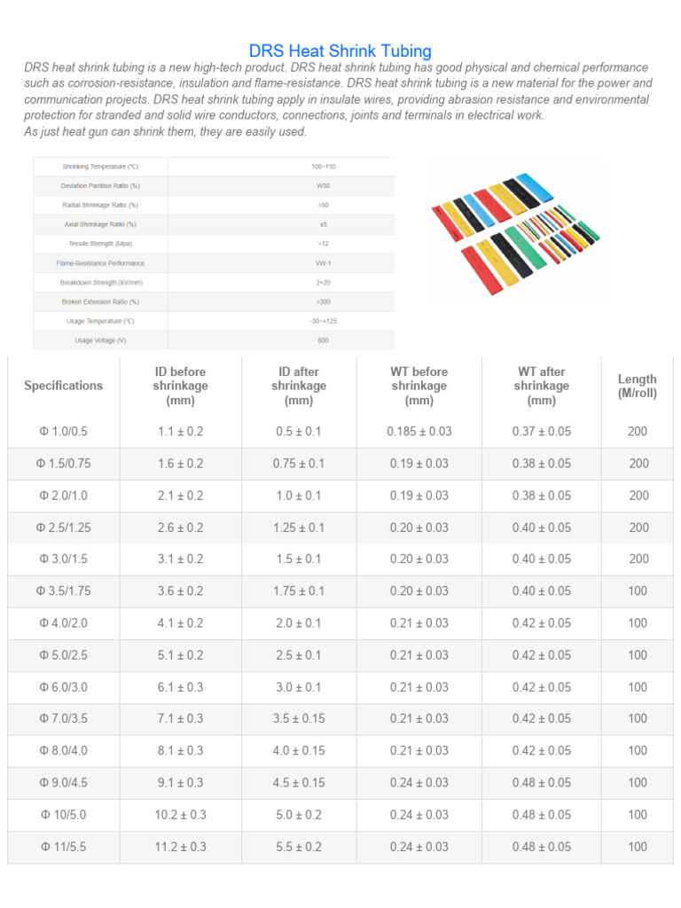 Heat Shrinkable Tubing CHINA DRS Series CATALOG 4970 | PDF | Materials ...
