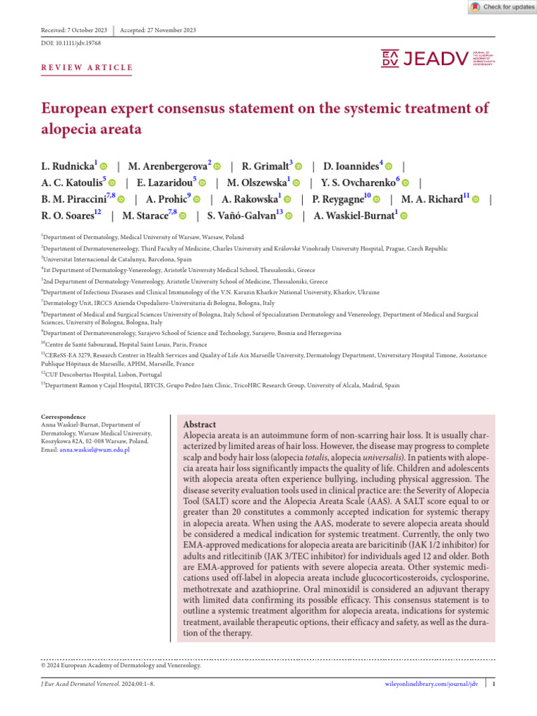 European Consensus on Alopecia Areata Treatment | PDF | Health Care ...