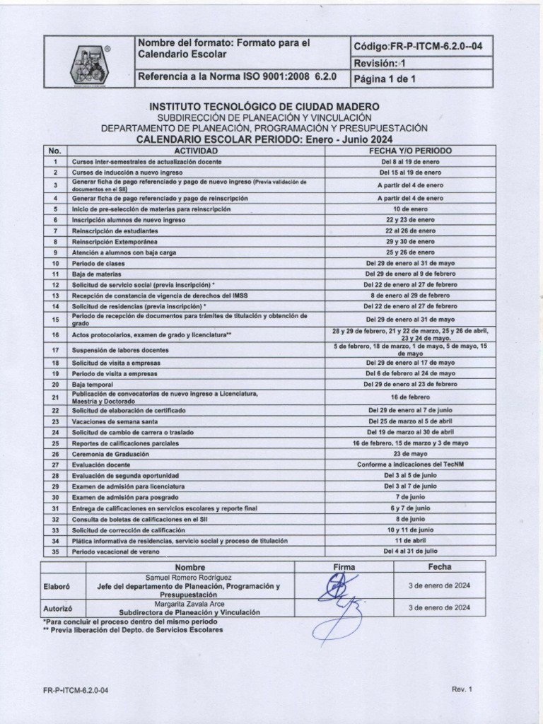 Calendario ITCM 20241 | PDF