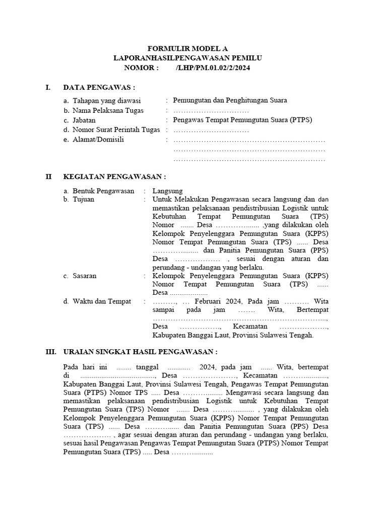 Laporan Pengawasan Pemilu TPS | PDF