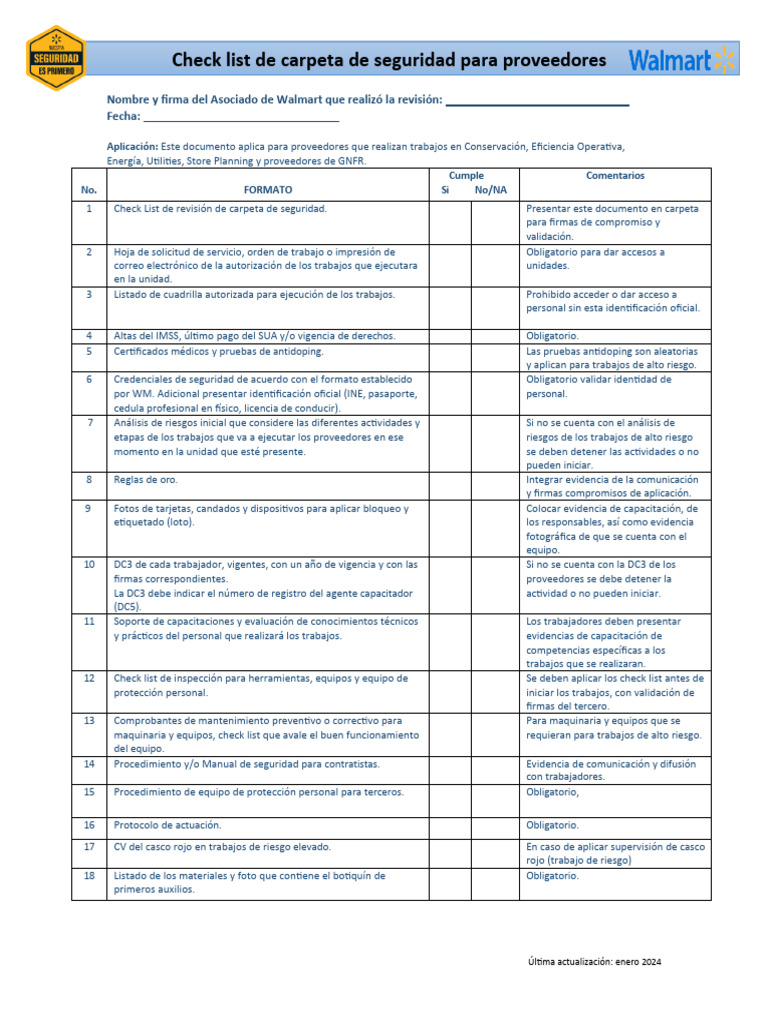 Check List de Carpeta de Seguridad para Proveedores v.3.0 2024 | PDF