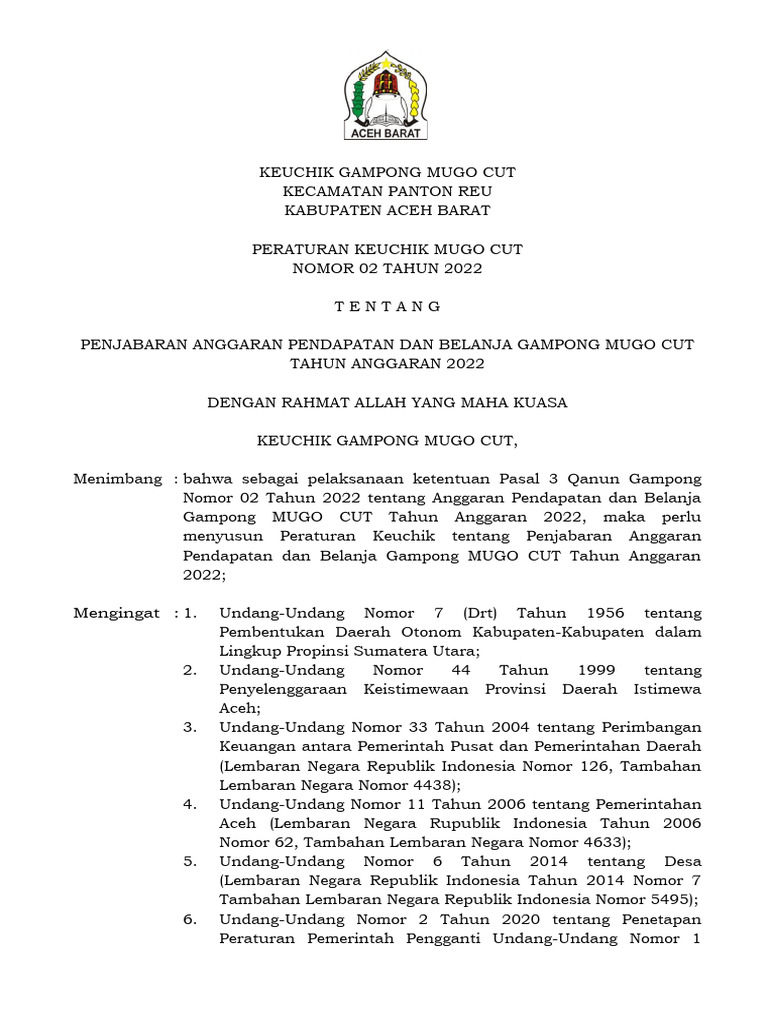 Perchik Penjabaran APBG 2022 | PDF