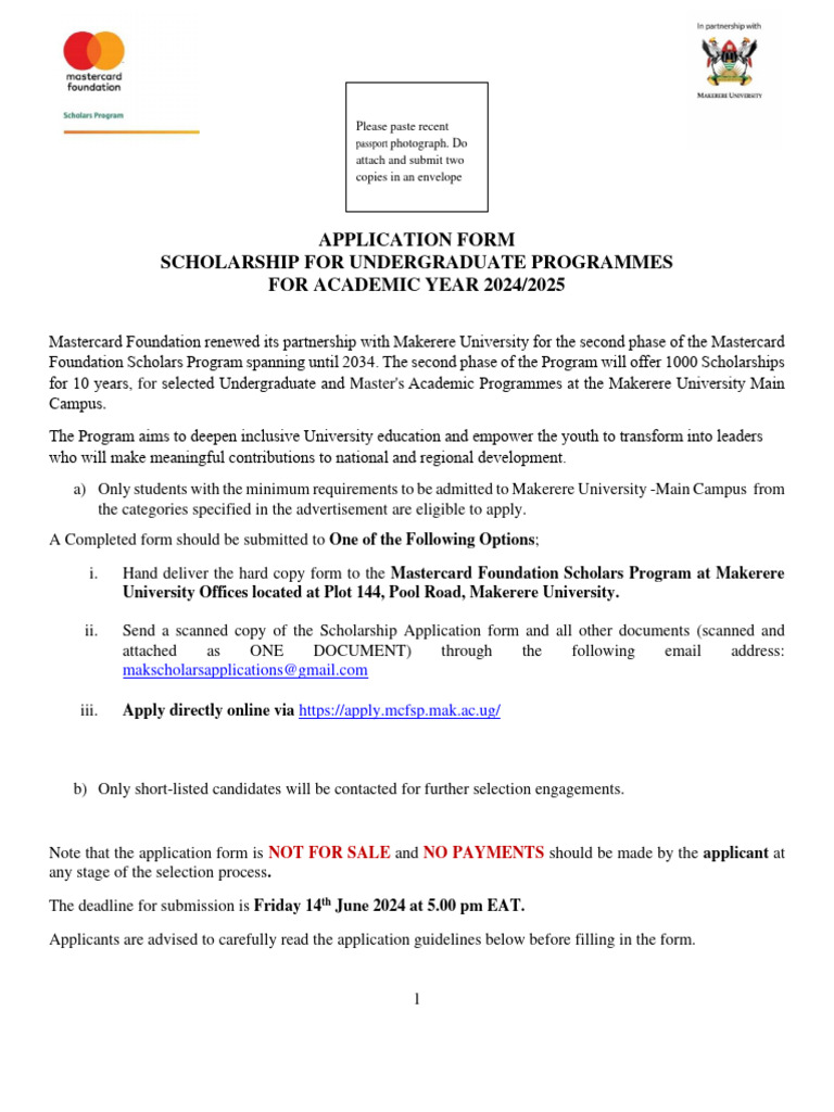 Undergraduate Scholarship Application Form - For Printing-May 2024 | PDF | Bachelor's Degree ...