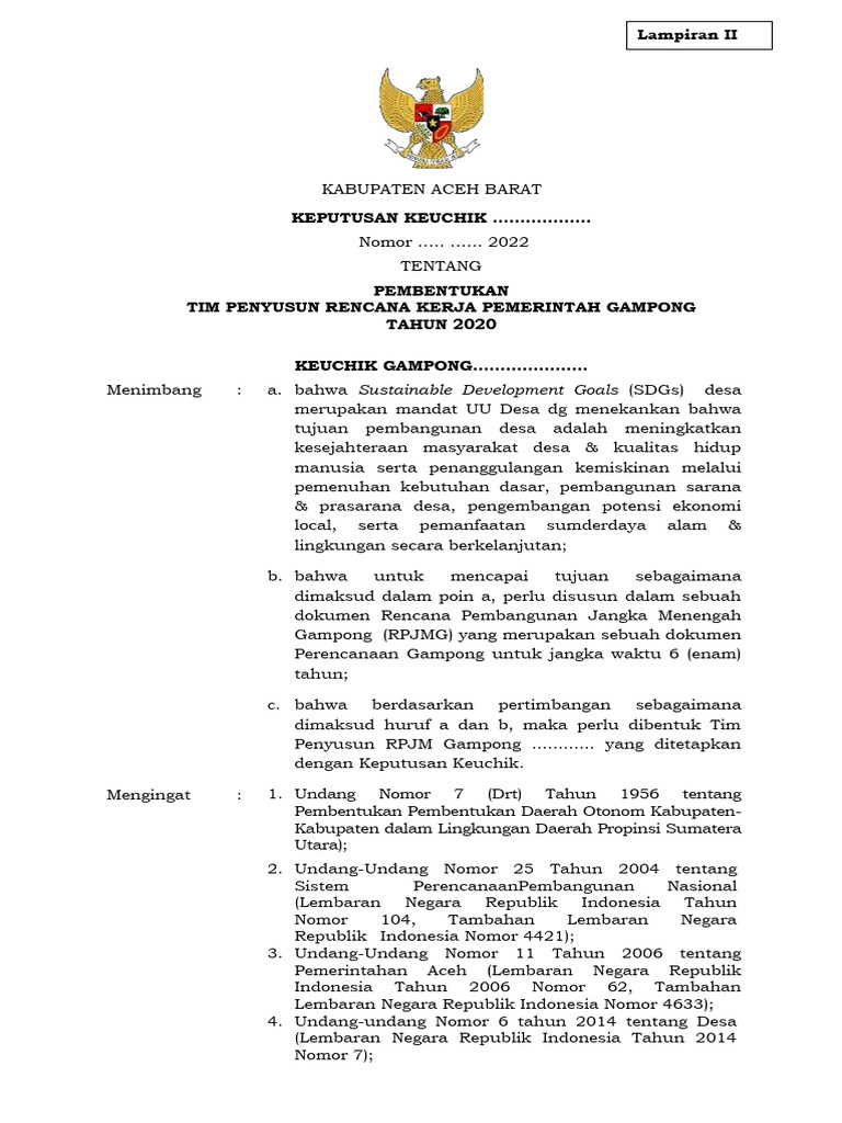 Draft SK Tim Penyusun RPJMG | PDF