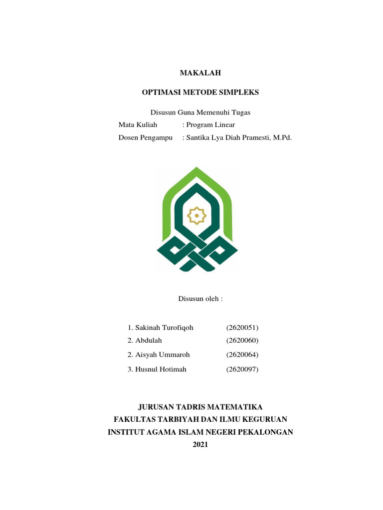 Makalah - Kelompok 5 - Program Linear B - Optimasi Metode Simpleks | PDF