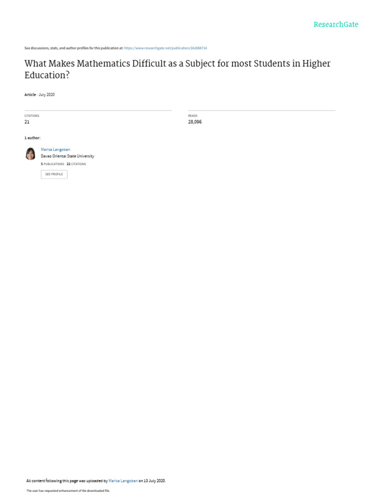 What Makes Mathematics Difficult For Most Students in Higher Education ...