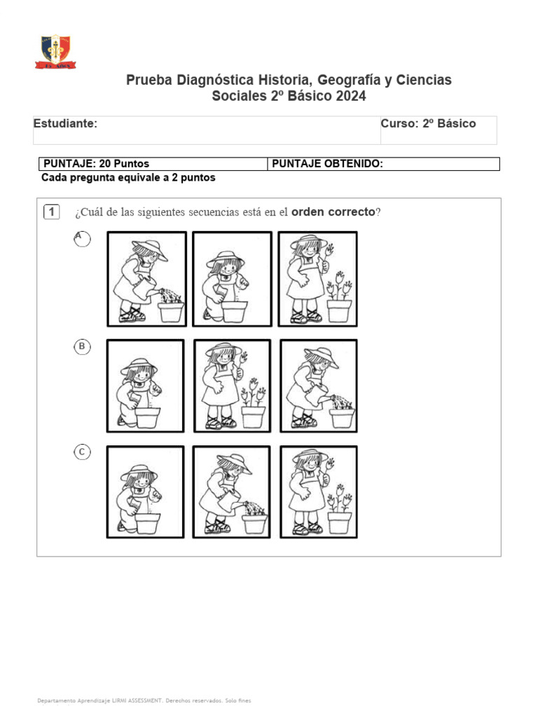Prueba Diagnóstica Historia 2º Básico 2024 | PDF | Chile