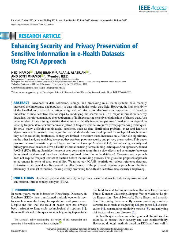 Enhancing Security and Privacy Preservation of Sensitive Information in E-Health Datasets Using ...