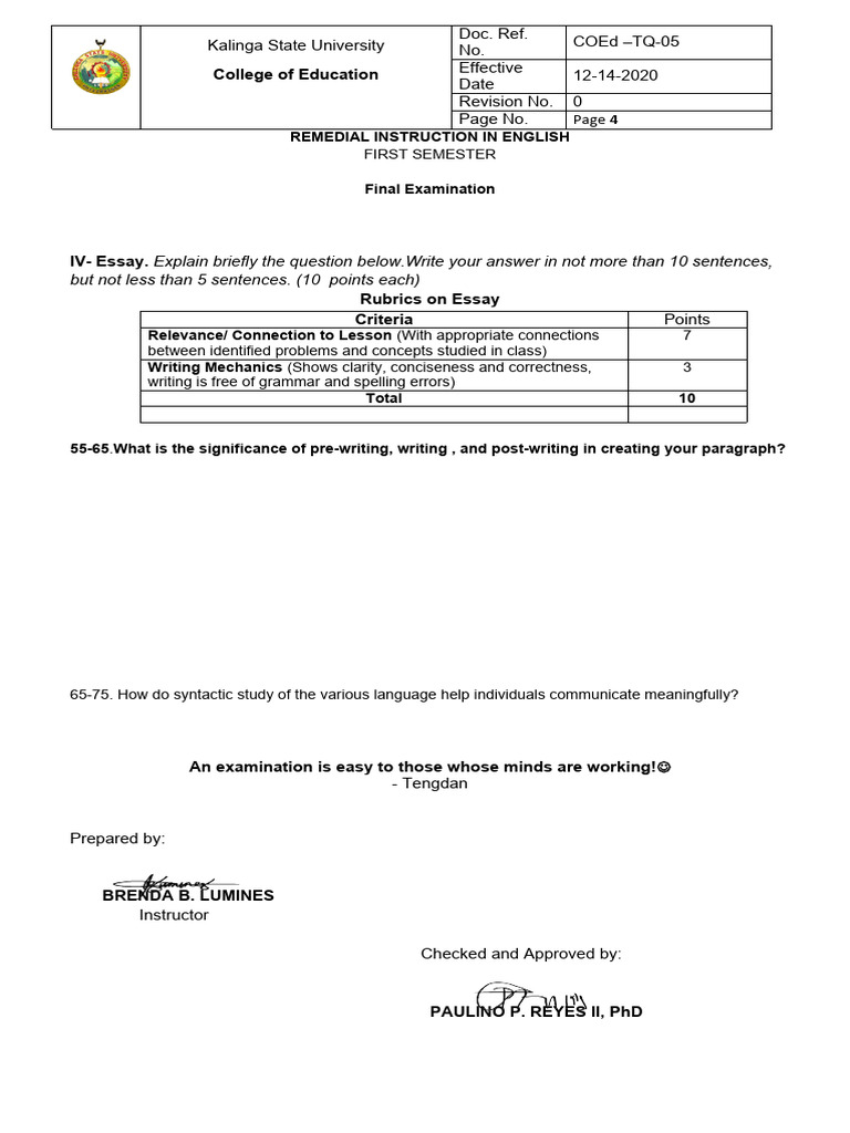 Final Exam - REMEDIAL (Last Part) | PDF Final Exam - REMEDIAL (Last Part) | PDF