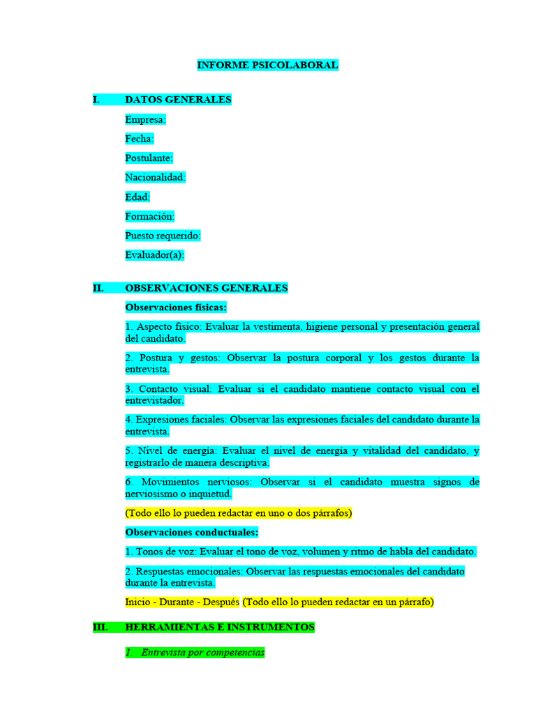 Informe Psicolaboral | PDF | Las emociones | Comportamiento
