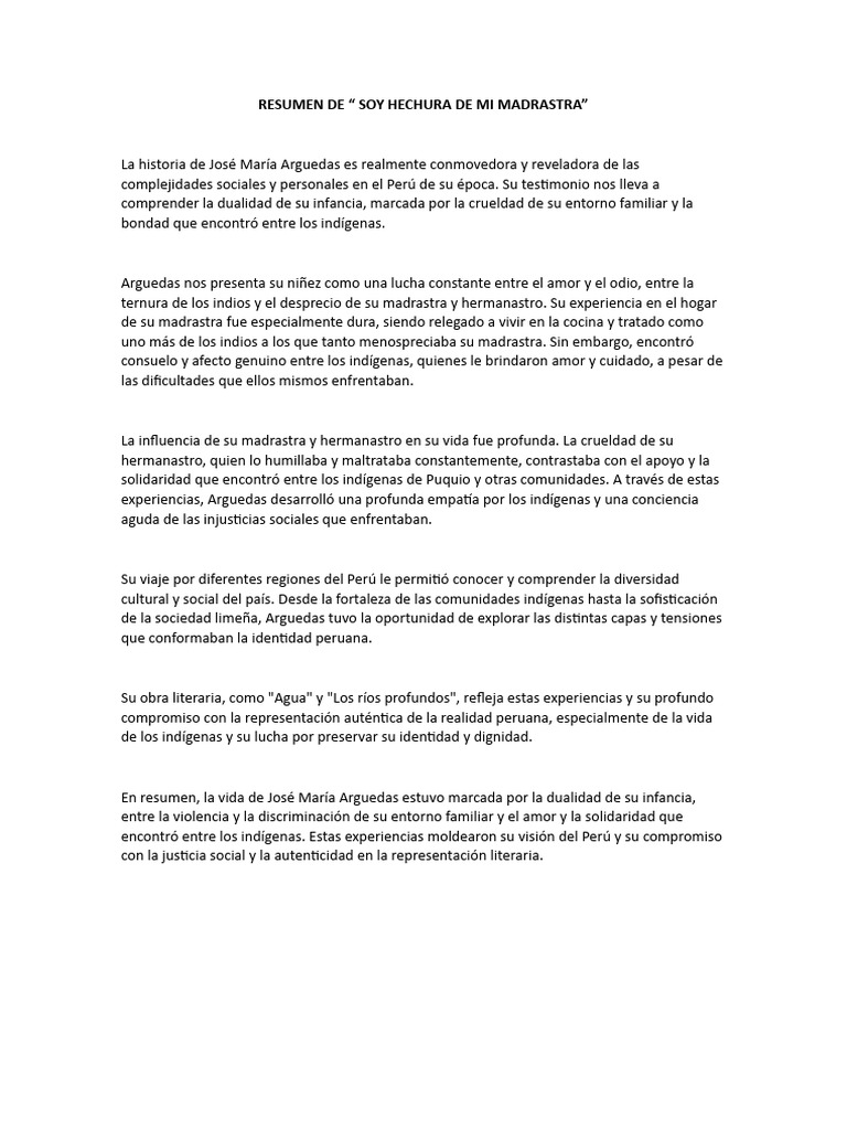 Resumen de "Soy hechura de mi madrastra" | PDF