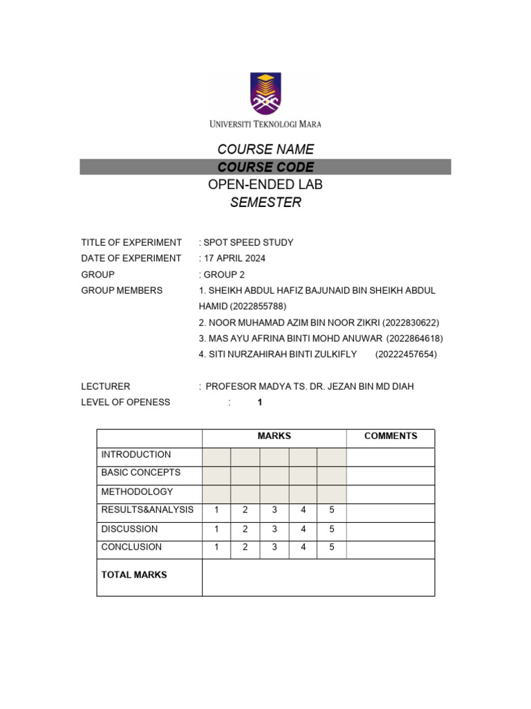 Ecg563 - Spot Speed - Lab Report - Level1 - Group2 | Download Free PDF ...